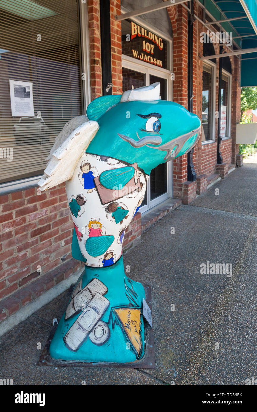 Belzoni, Mississippi - A catfish statue decorated as a nurse outside a ...