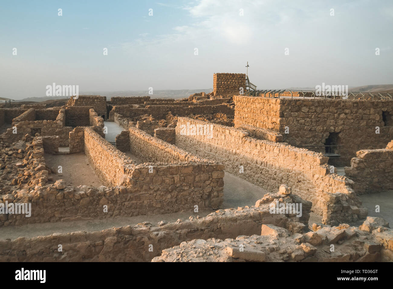 Ruins of ancient Masada fortress in the desert near the Dead Sea. Stone ...