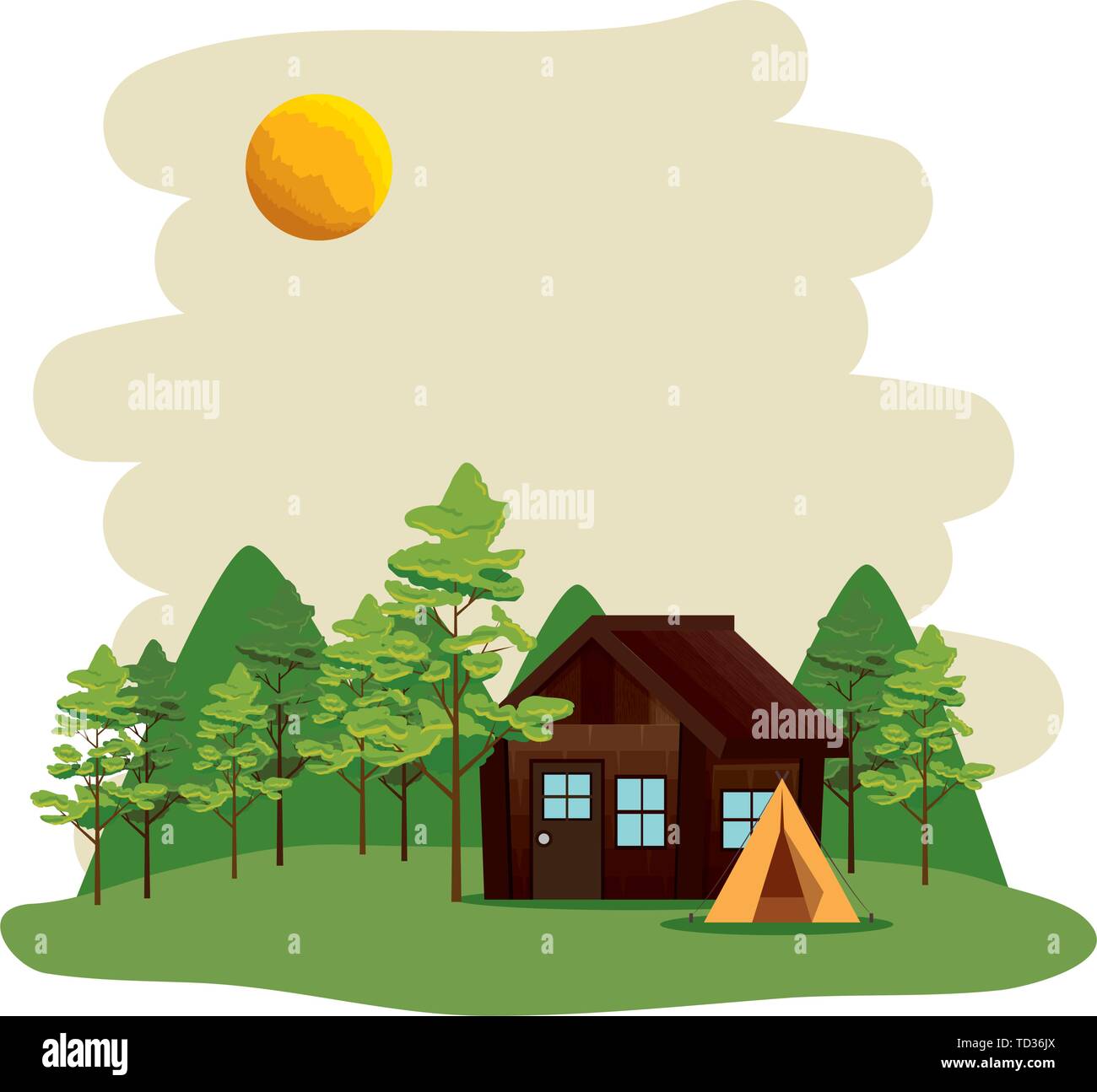 camping zone with camping tent and cabin scene Stock Vector Image & Art ...