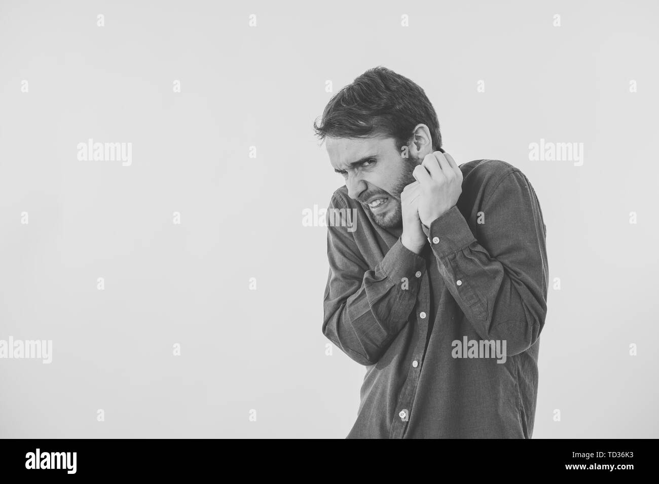 Portrait afraid funny young Black and White Stock Photos & Images - Alamy