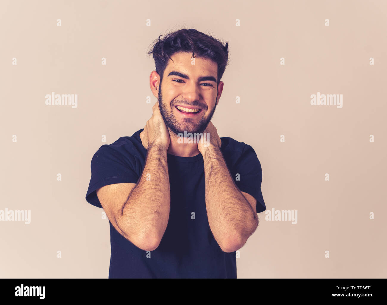 Positive human facial expressions and emotions. Portrait of handsome ...