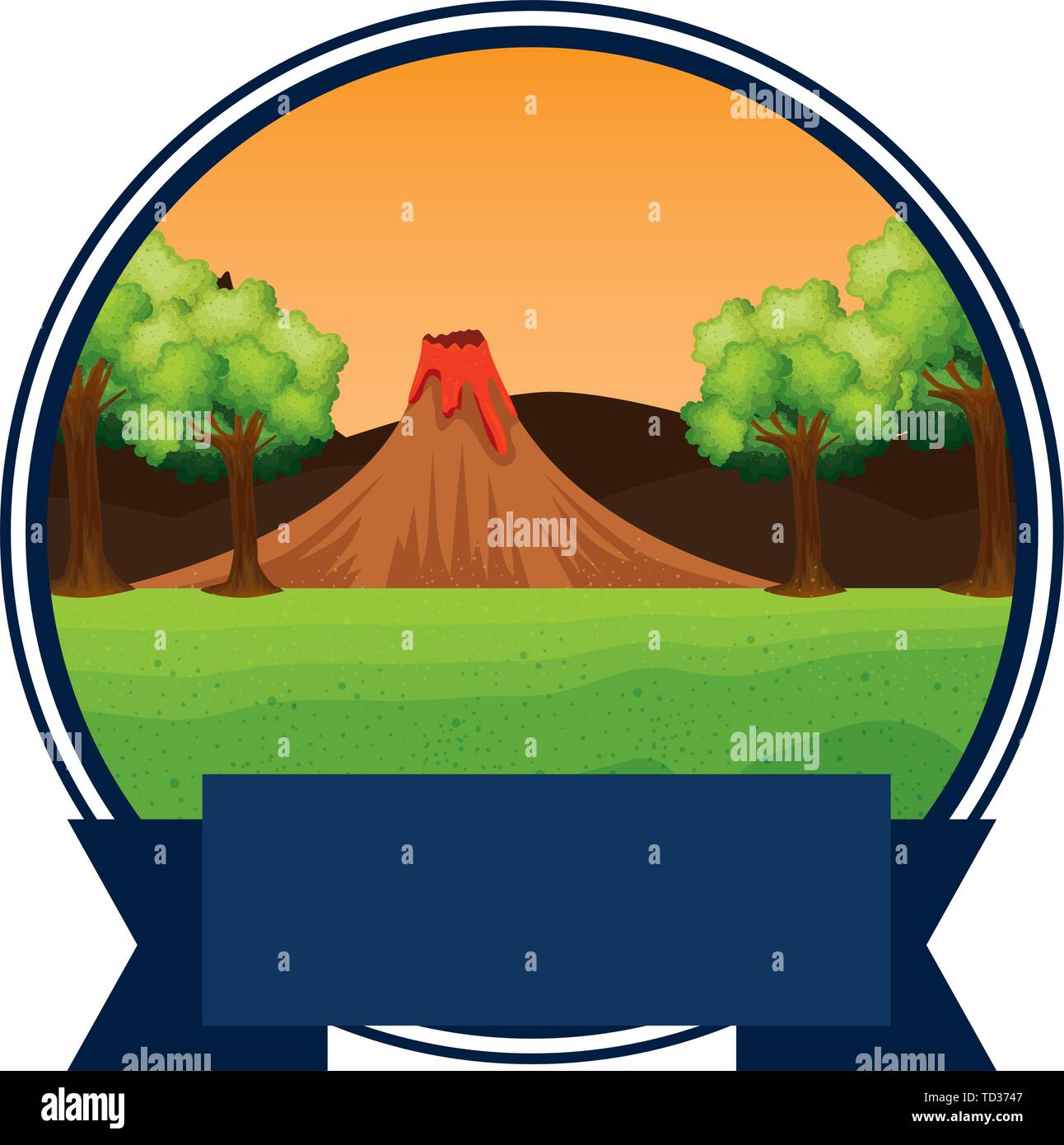 circular frame jurassic landscape and volcano scene Stock Vector Image ...