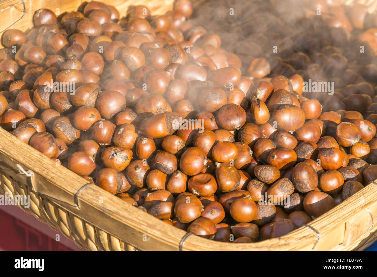 A bunch of freshly cooked sugar, stir-fried chestnuts Stock Photo - Alamy