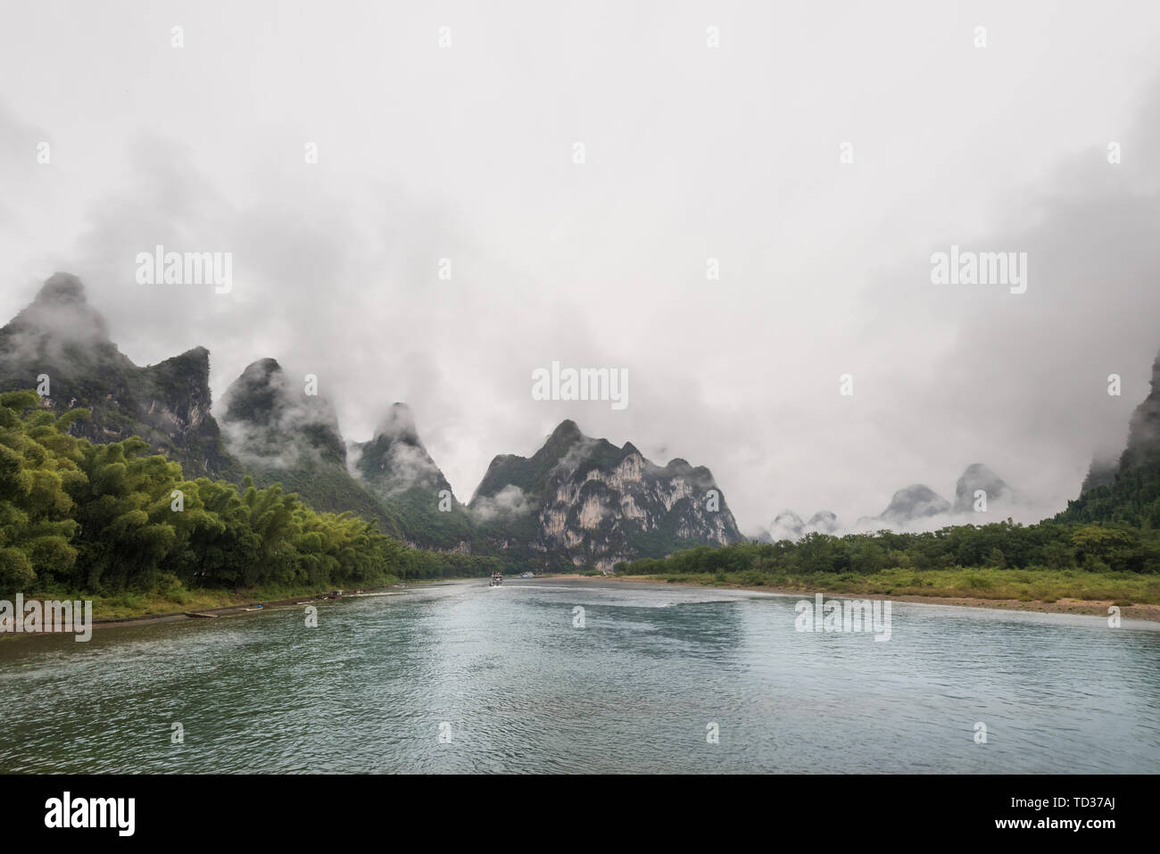 Landscape Scenery of the Li River in Guilin, China in Smoke and Rain ...