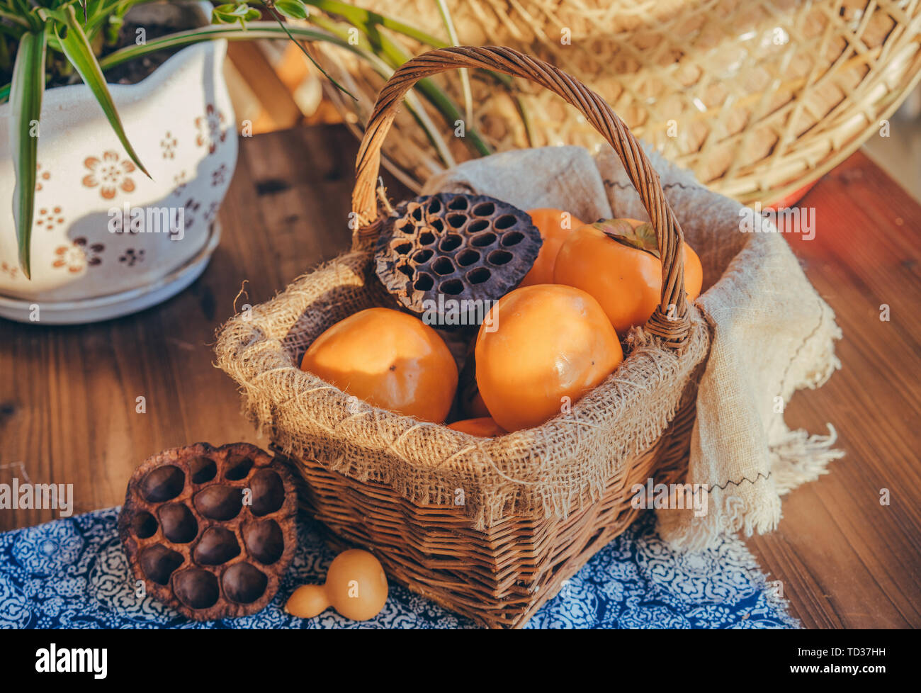 Persimmon in the fruit basket Stock Photo - Alamy