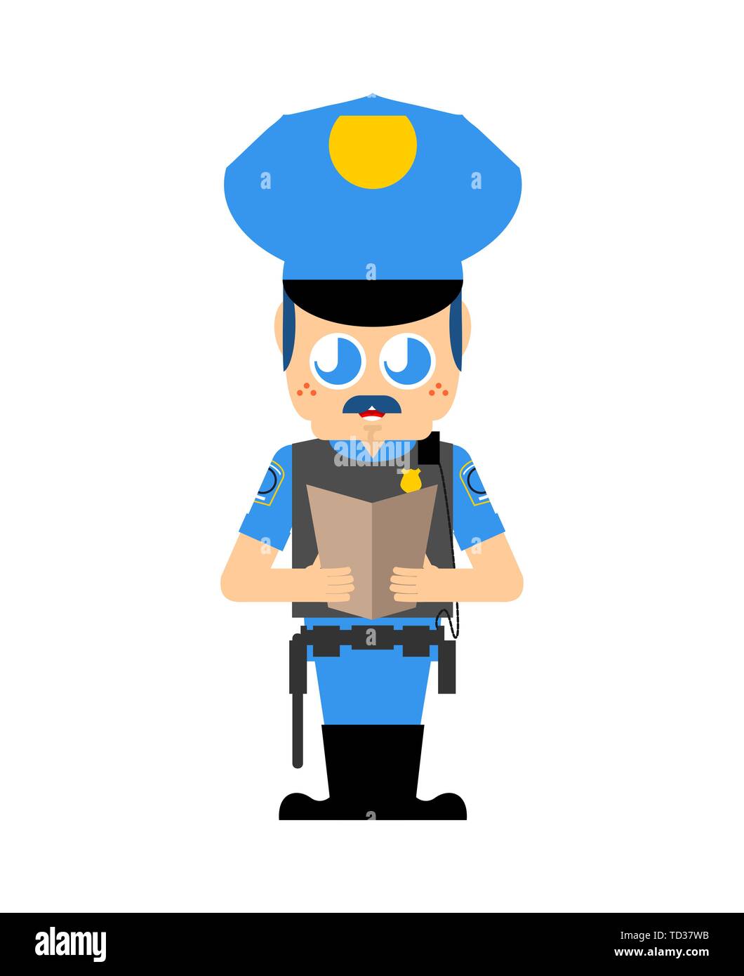 Cute kawaii policeman isolated. funny police officer cartoon style. Cop ...