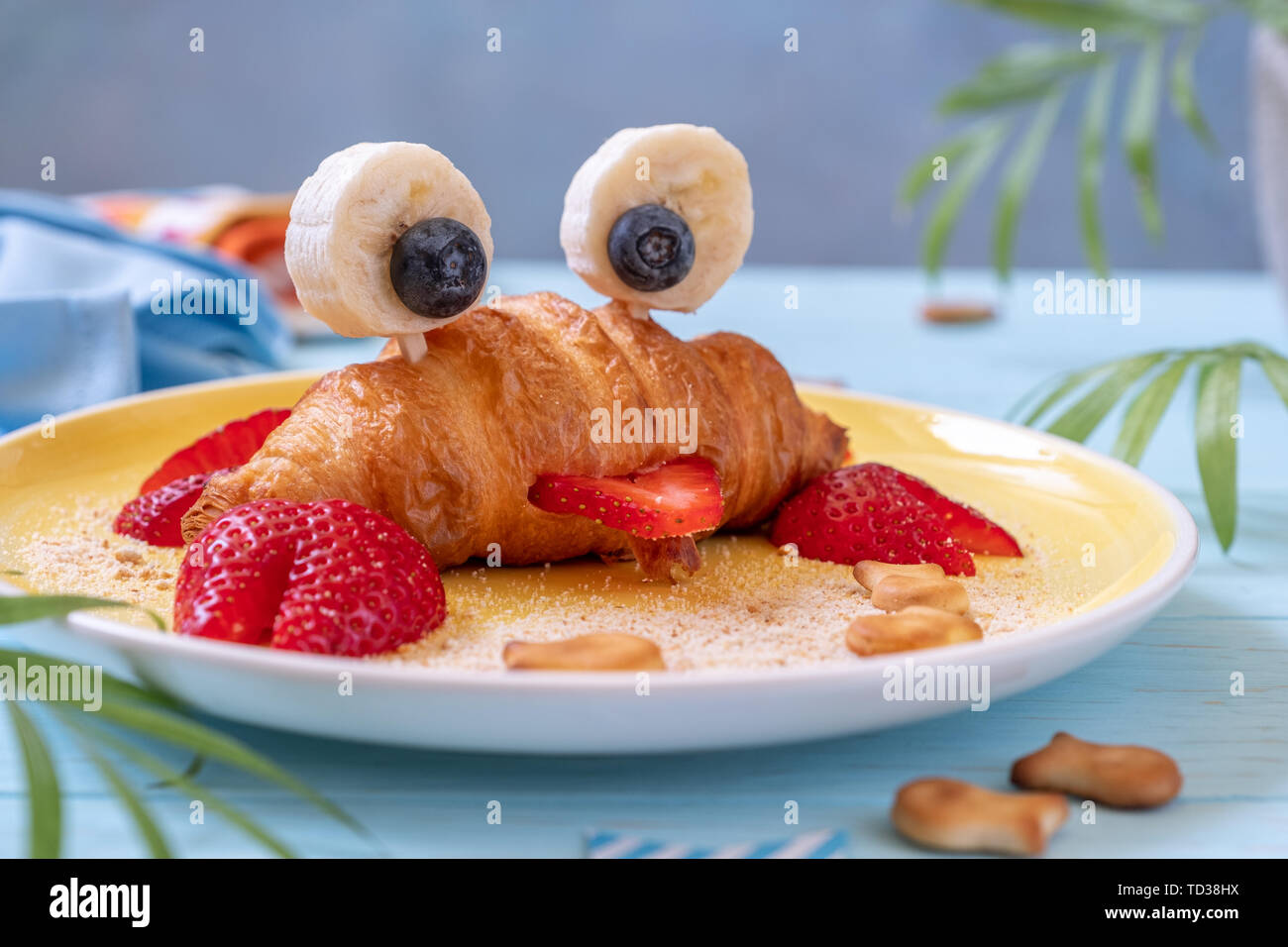Fun Food for kids. Cute crab croissant with fruit for kids breakfast ...