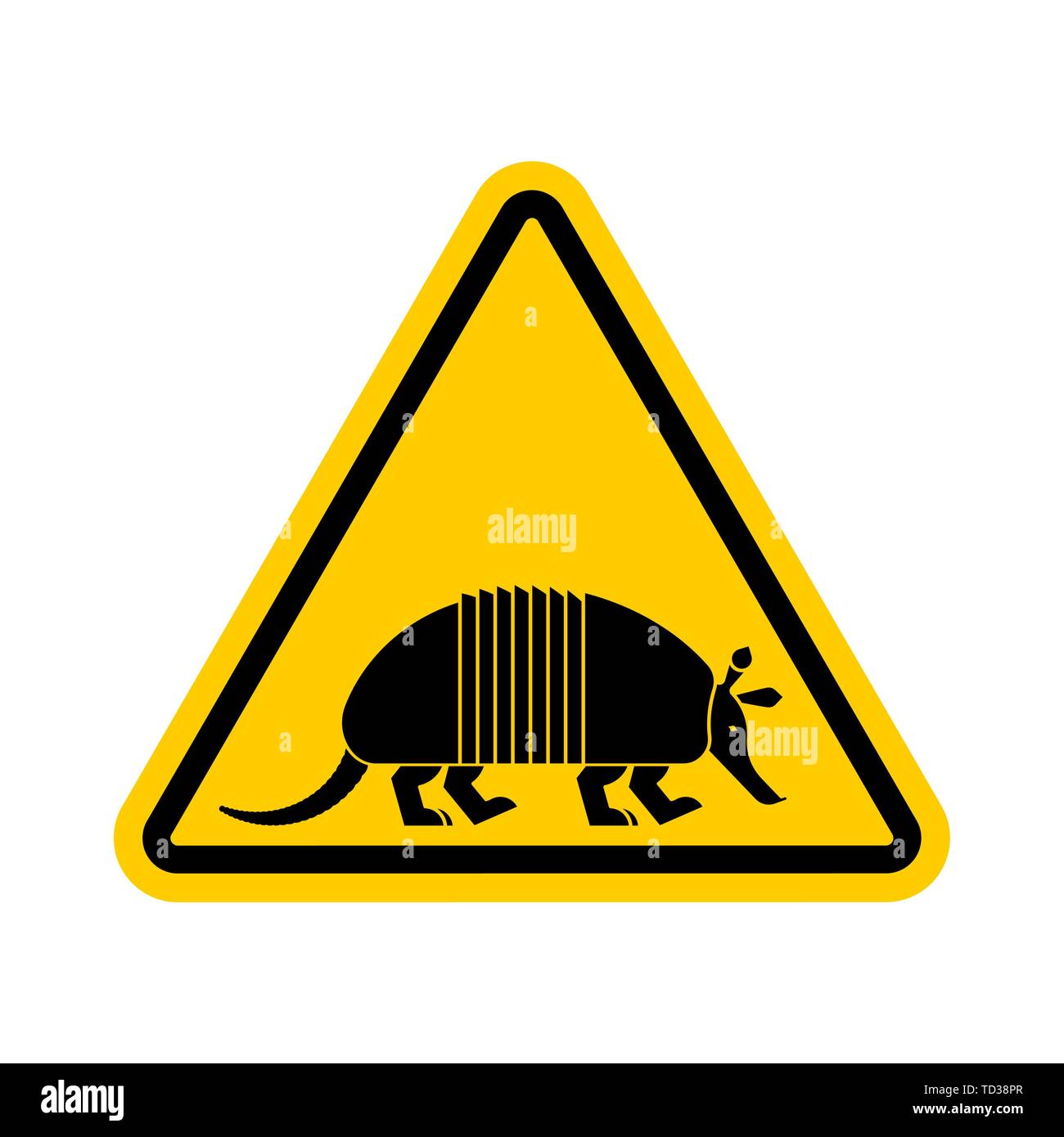 Attention armadillo. Caution Nine-hip Armadillo. Yellow triangle road ...