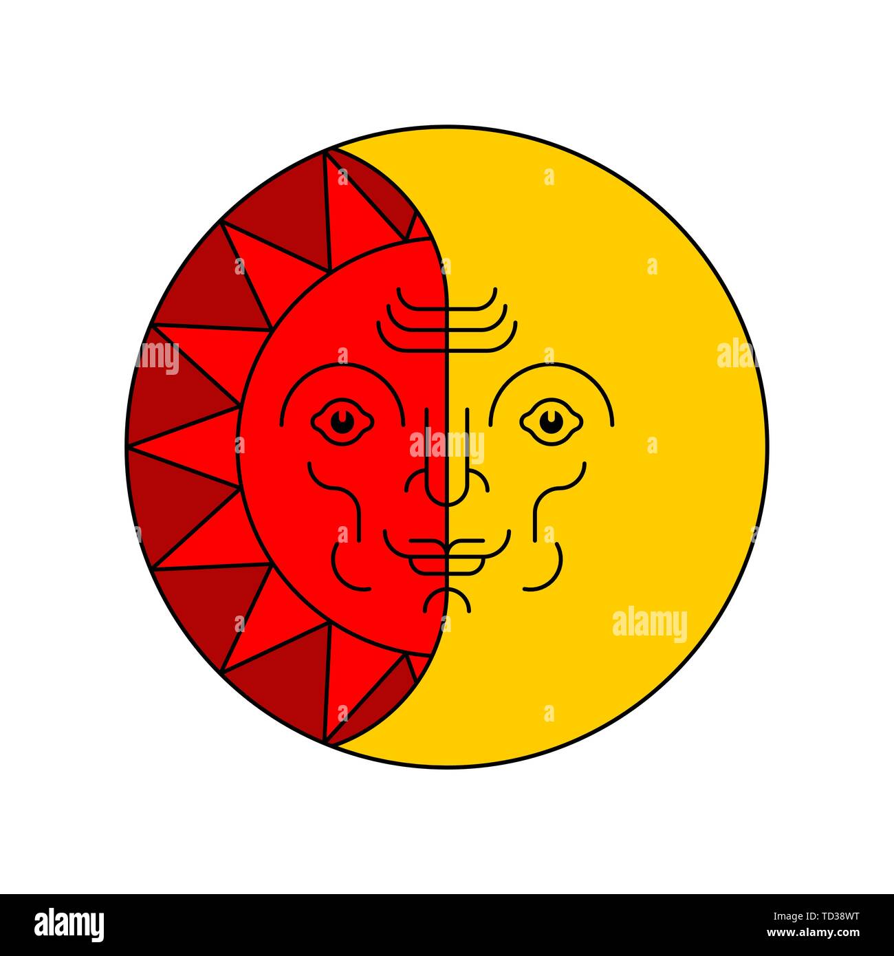 Sun and moon face folk symbol isolated. Vector illustration Stock ...