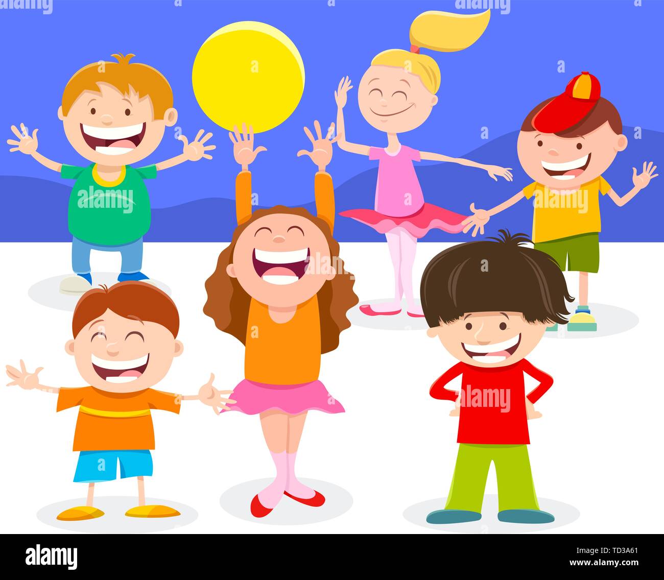 Cartoon Illustration of Happy Elementary Age Kids or Teen Characters ...