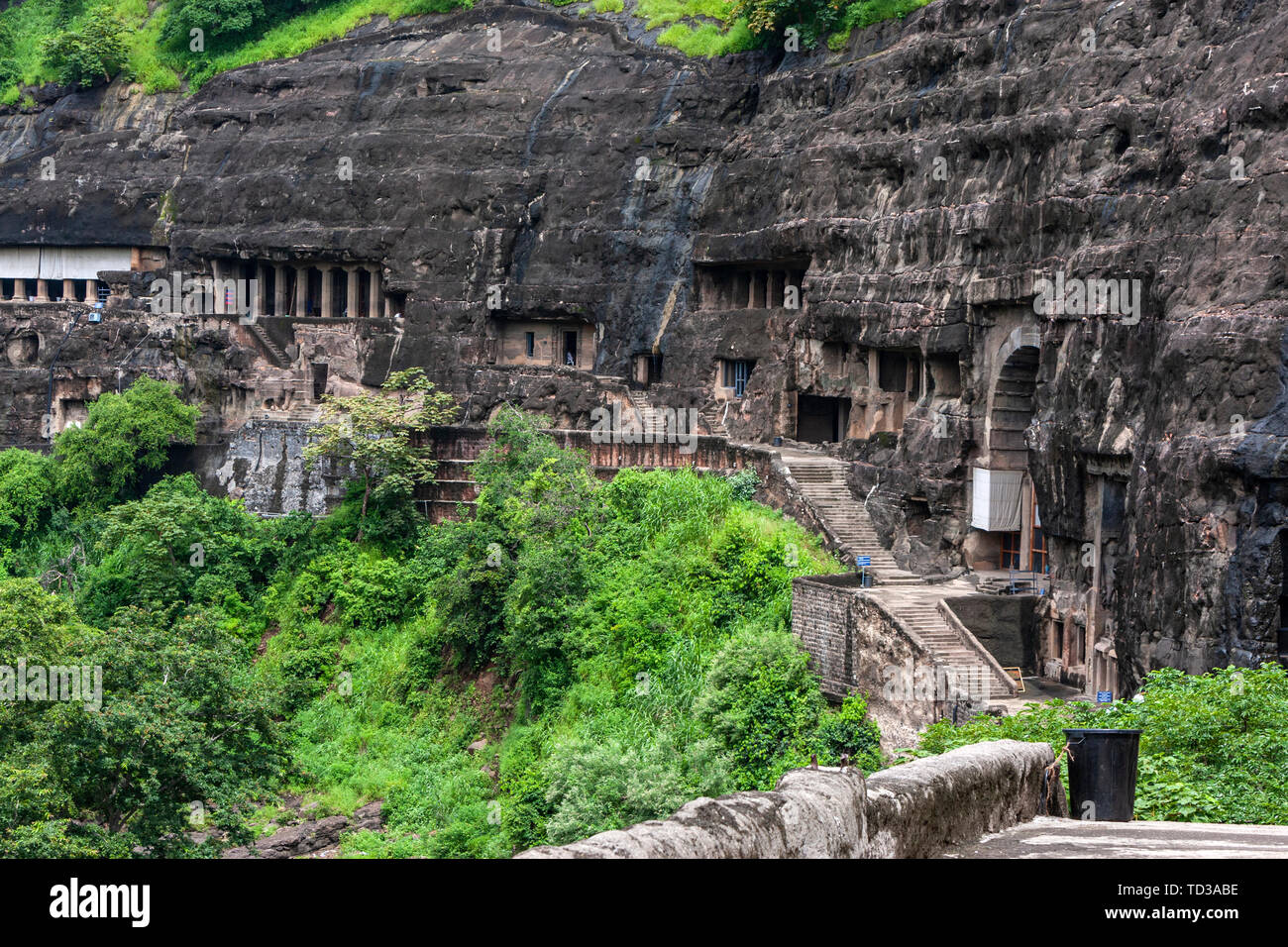 Panoramic view of Ajanta Caves, Aurangabad District, Maharashtra State ...