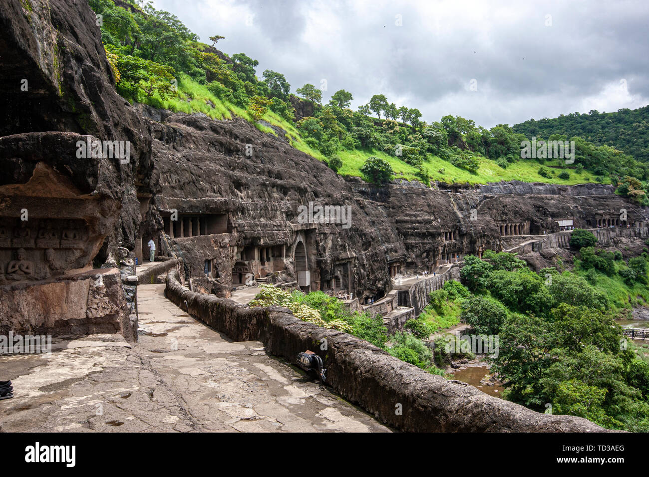 Panoramic view of Ajanta Caves, Aurangabad District, Maharashtra State ...