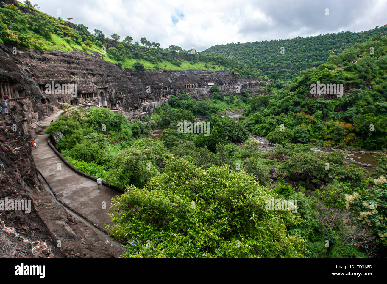 Panoramic view of Ajanta Caves, Aurangabad District, Maharashtra State ...