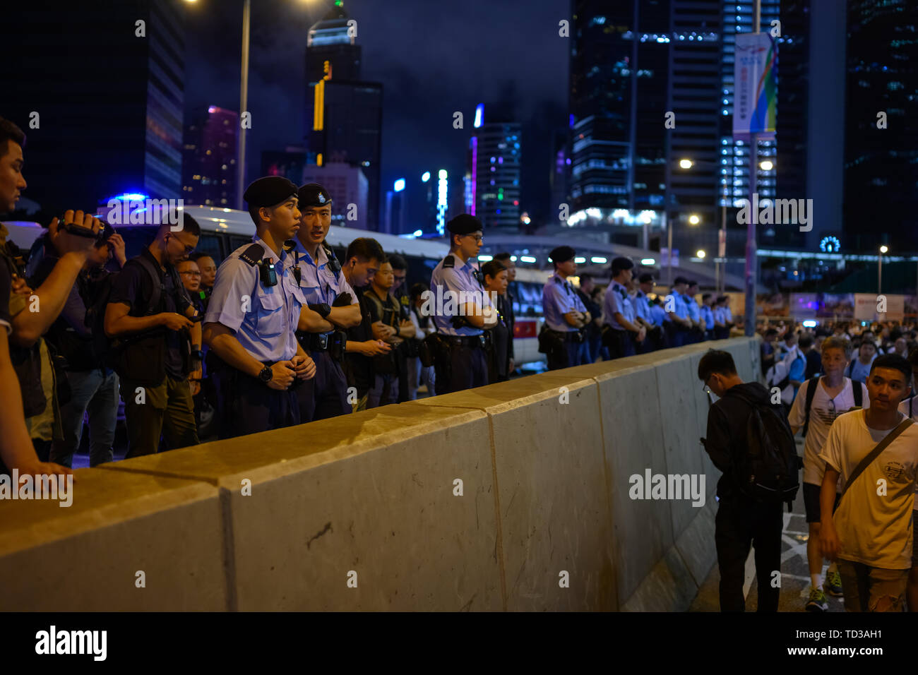 HONG KONG - June 9, 2019: Hong Kong June 9 protest. Police confronting ...
