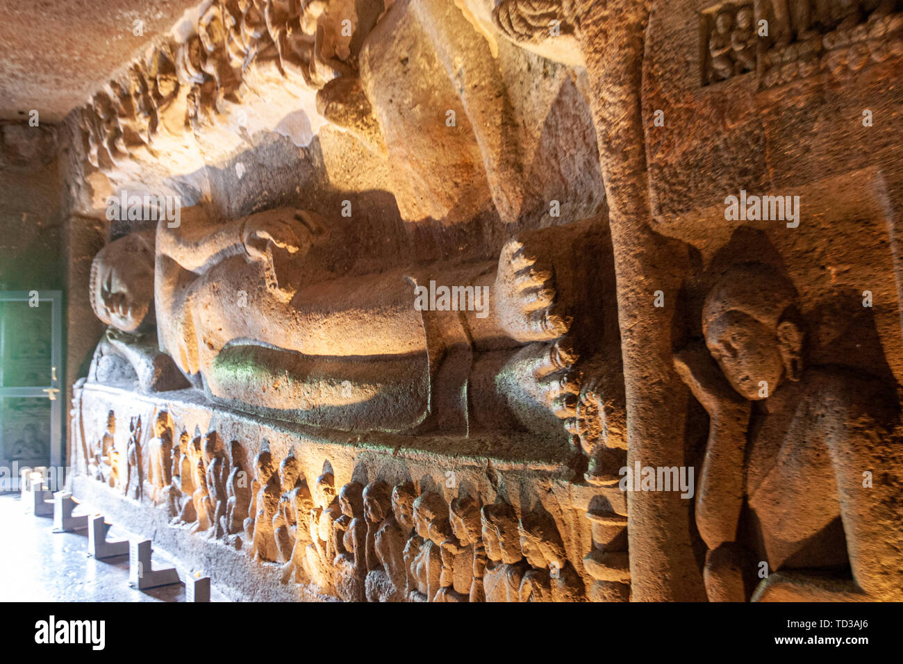 Mahaparinirvana of Buddha (reclining Buddha) on the wall of Cave 26 ...