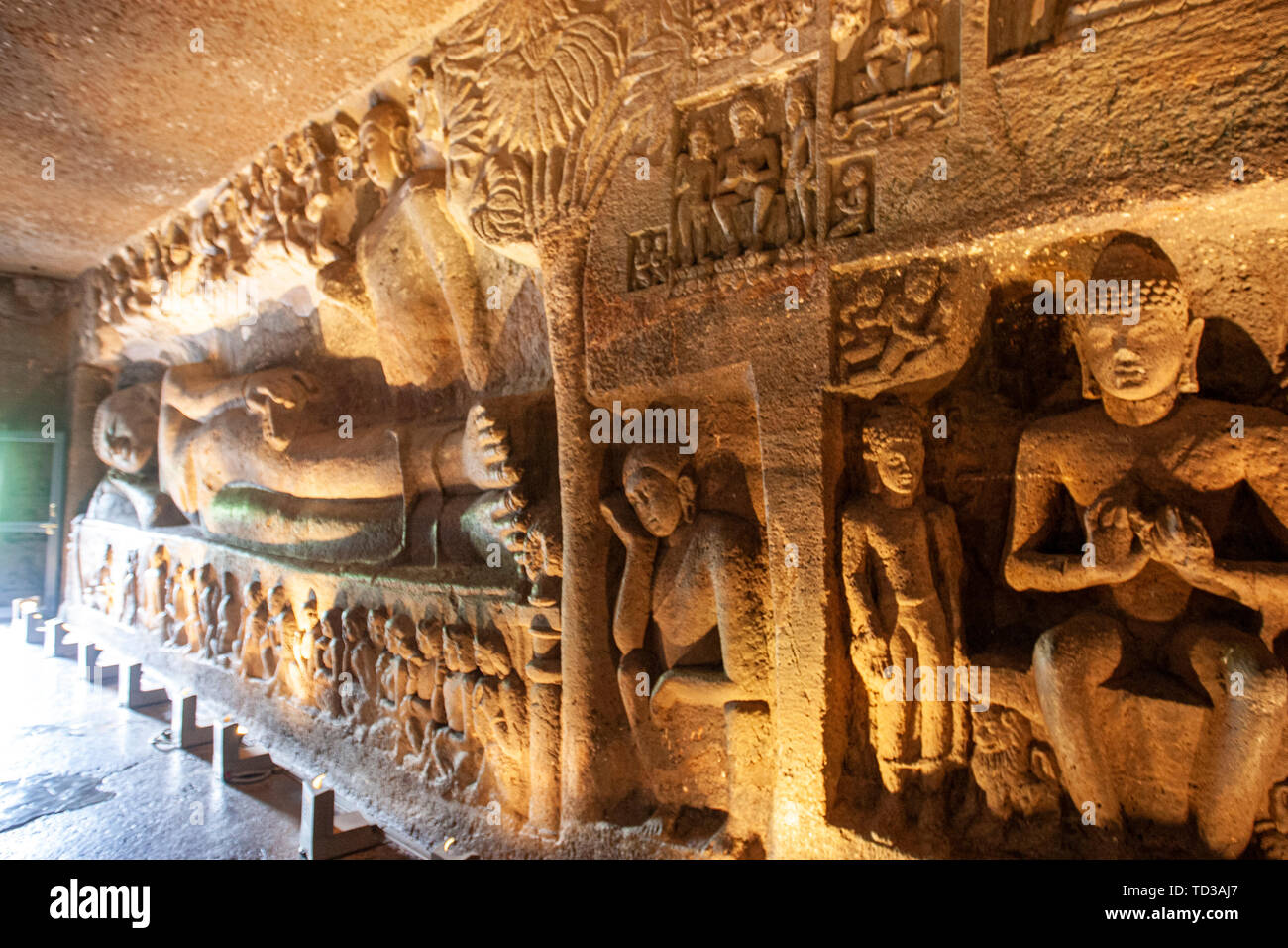 Mahaparinirvana of Buddha (reclining Buddha) on the wall of Cave 26 ...