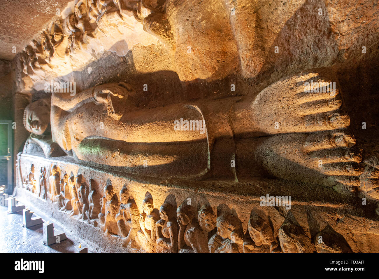 Mahaparinirvana of Buddha (reclining Buddha) on the wall of Cave 26 ...