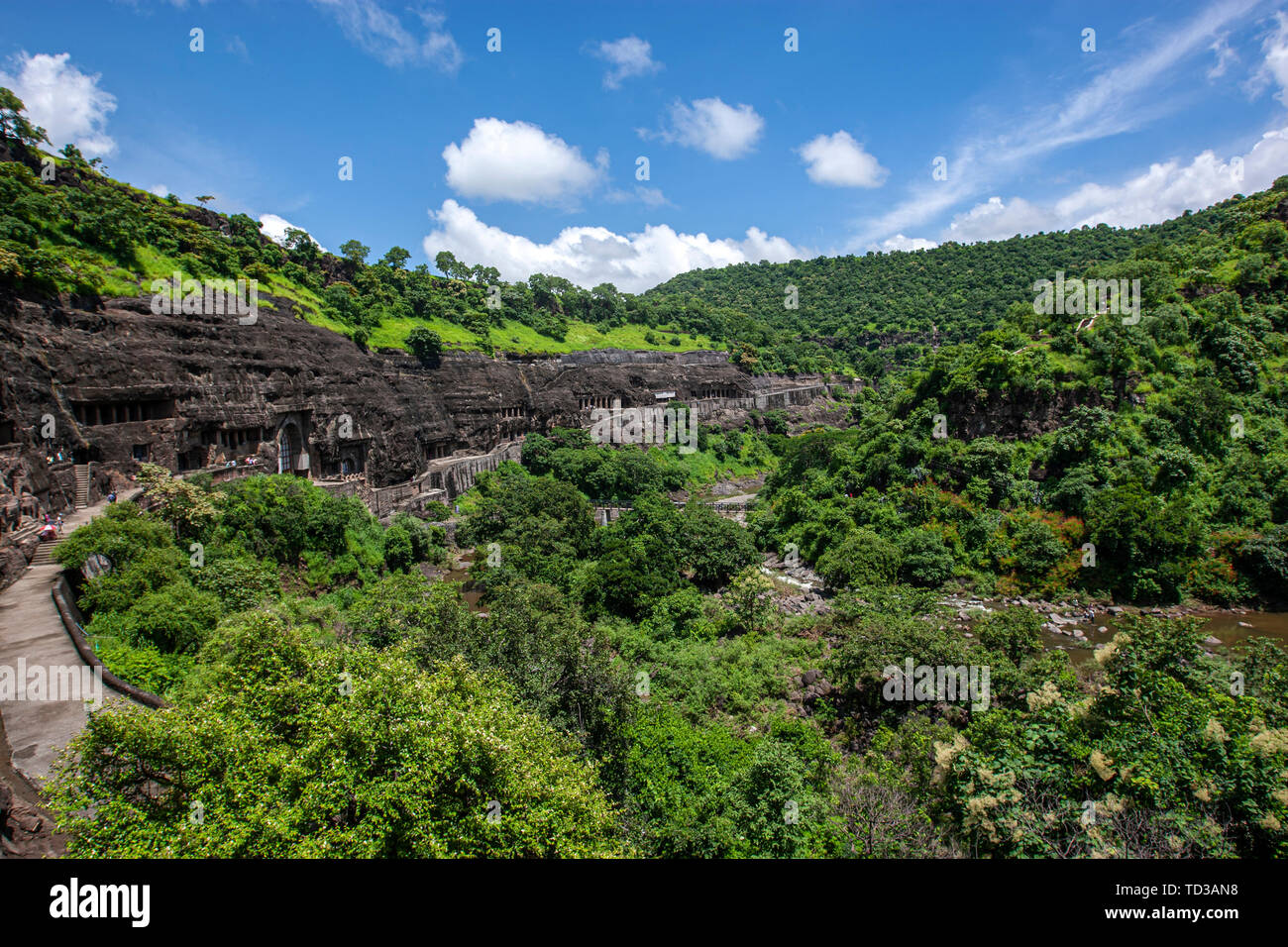 Panoramic view of Ajanta Caves, Aurangabad District, Maharashtra State ...