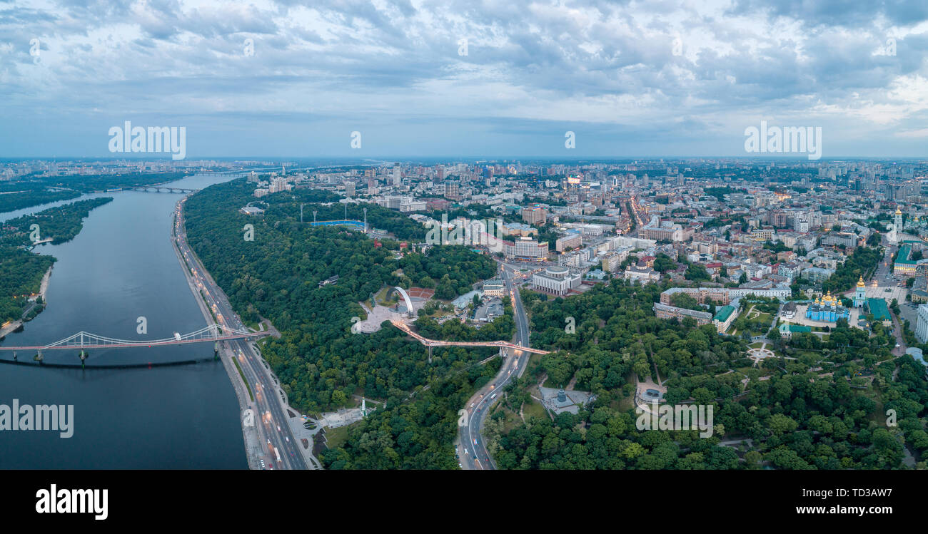 Aerial view of the new glass bridge in Kiev at night Stock Photo - Alamy