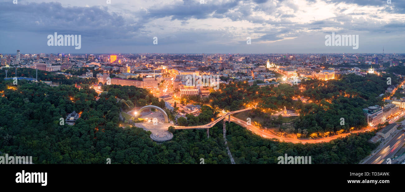 Aerial view of the new glass bridge in Kiev at night Stock Photo - Alamy