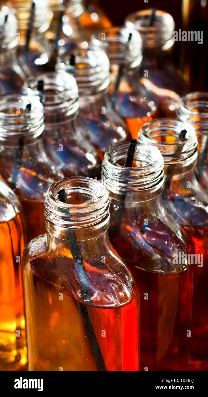 Creative bottle set of alcohol cocktails in bar Stock Photo - Alamy