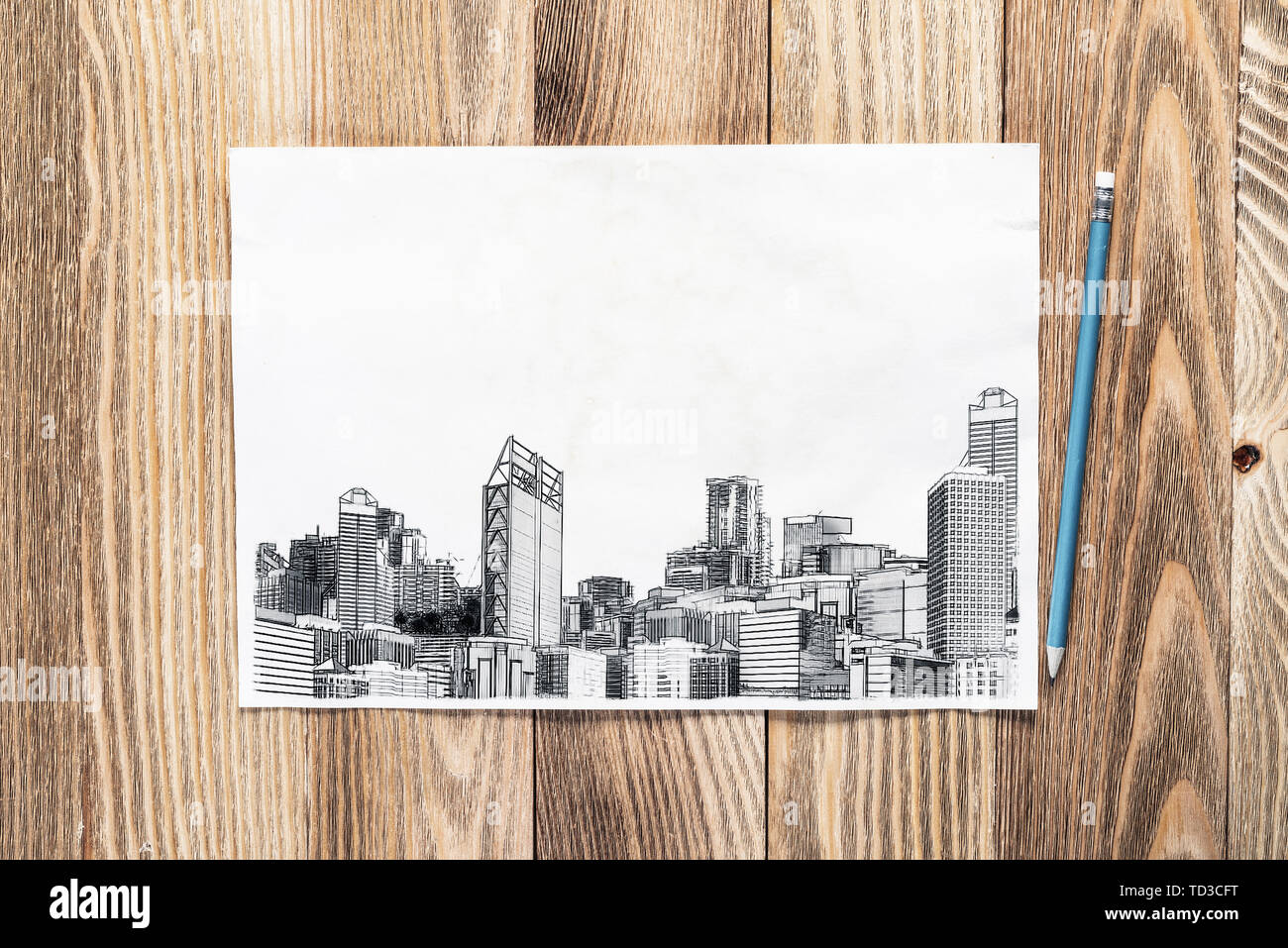 Modern city center pencil draw Stock Photo - Alamy