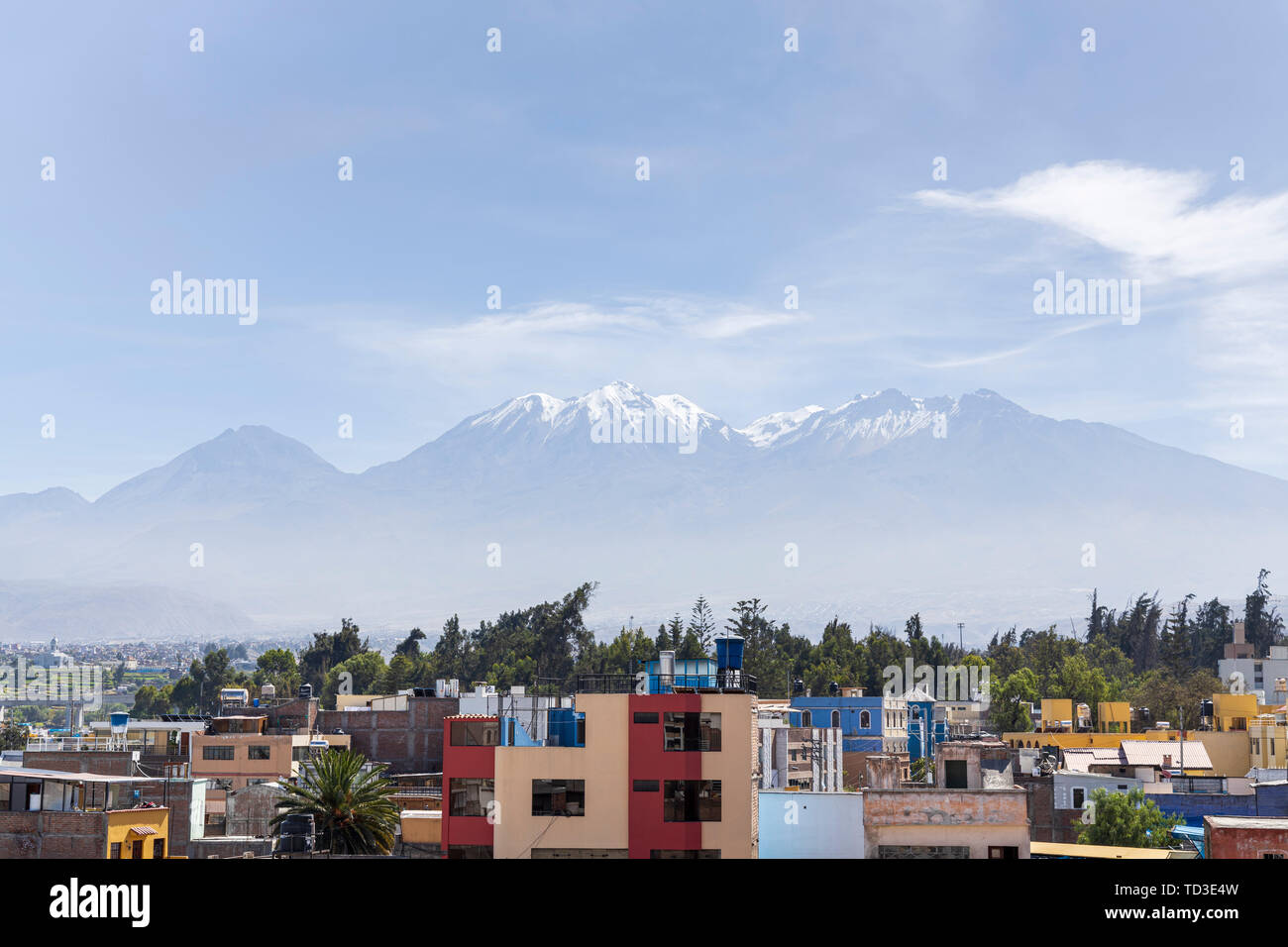 Chachani volcano in the Andes viewed from Arequipa, Peru, South America ...