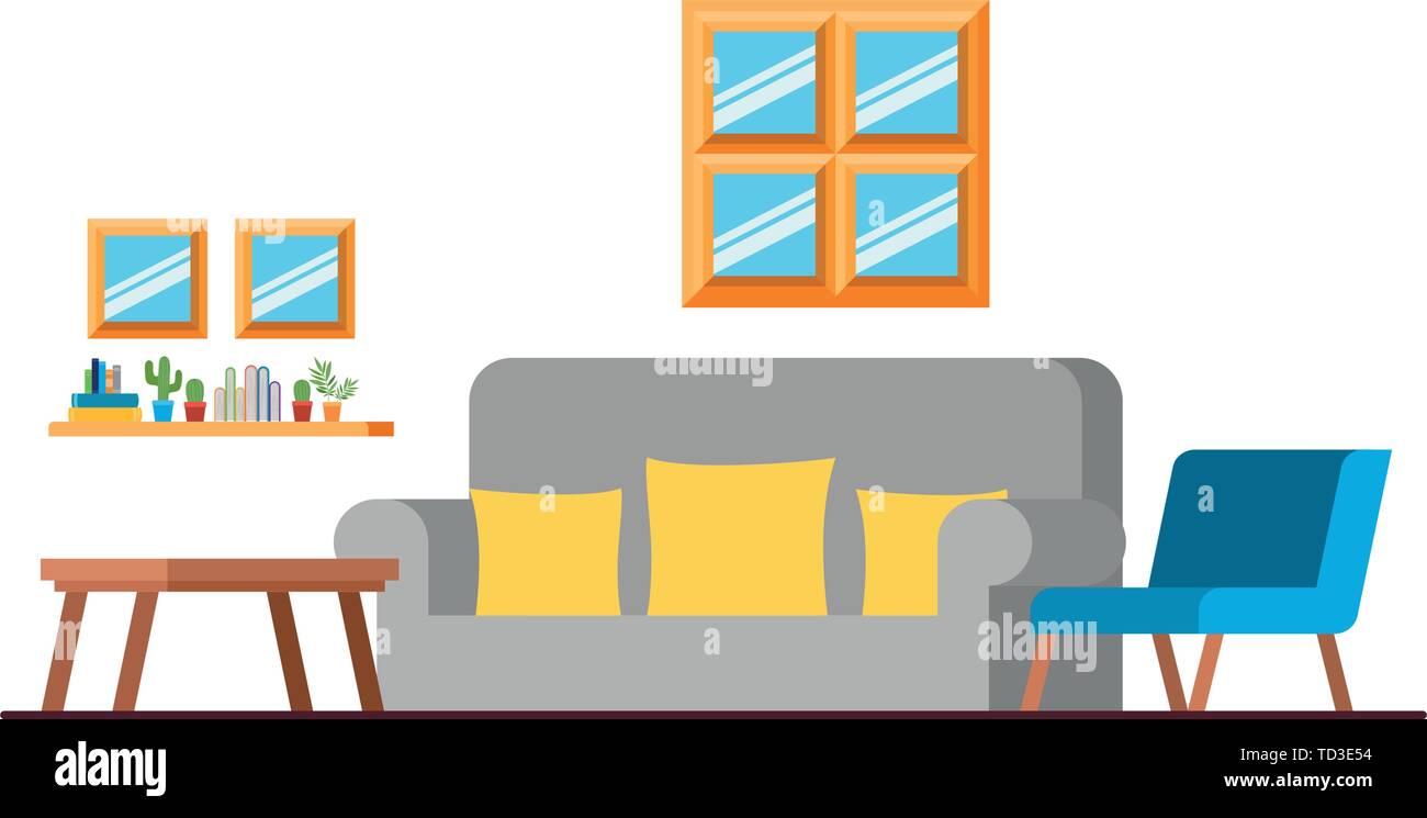 comfortable sofa in living room with white background Stock Vector ...
