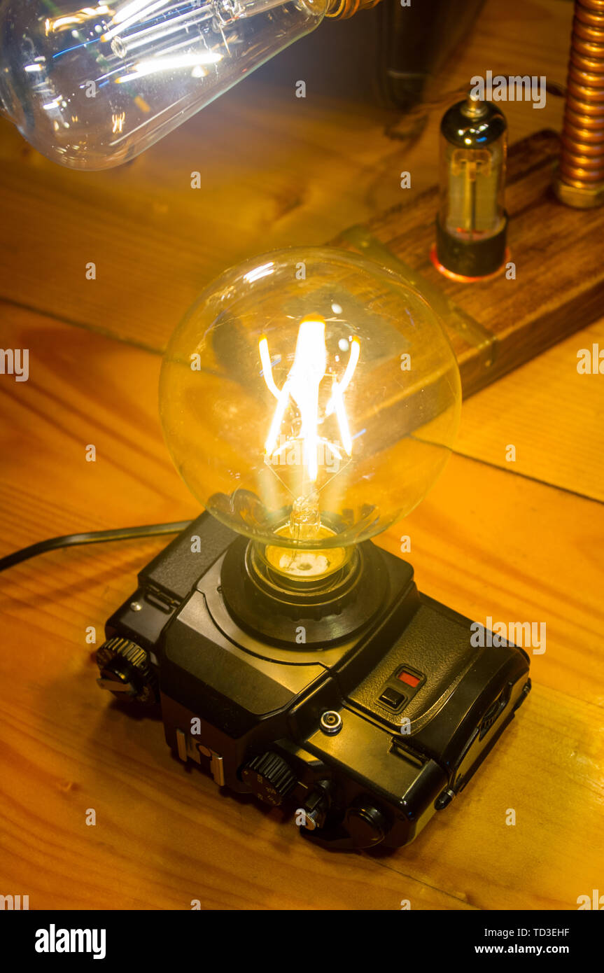 Light fixtures handmade in vintage style, retro film SLR camera case ...