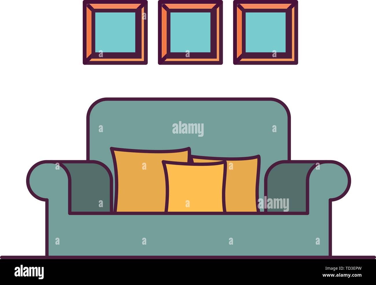 comfortable sofa in living room with white background Stock Vector ...