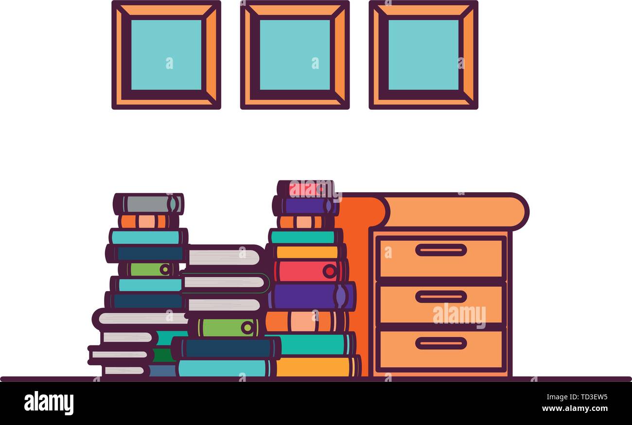 wooden drawer with stack of books in white background Stock Vector ...