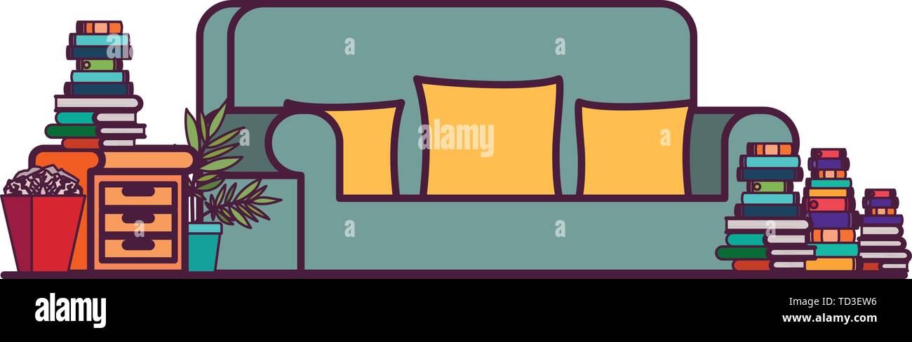 living room with couch and stack of books Stock Vector Image & Art - Alamy