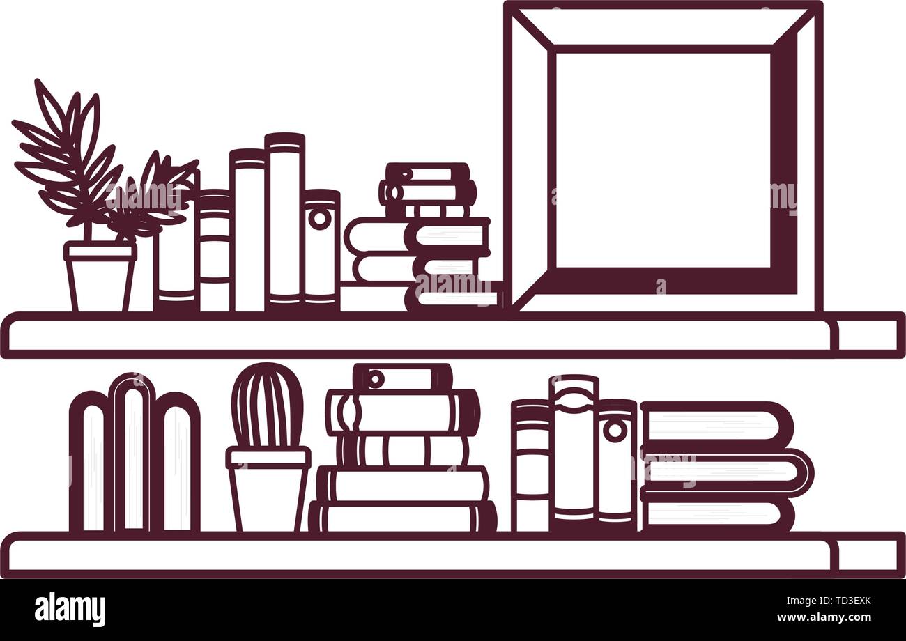 silhouette of shelving with books in white background Stock Vector ...