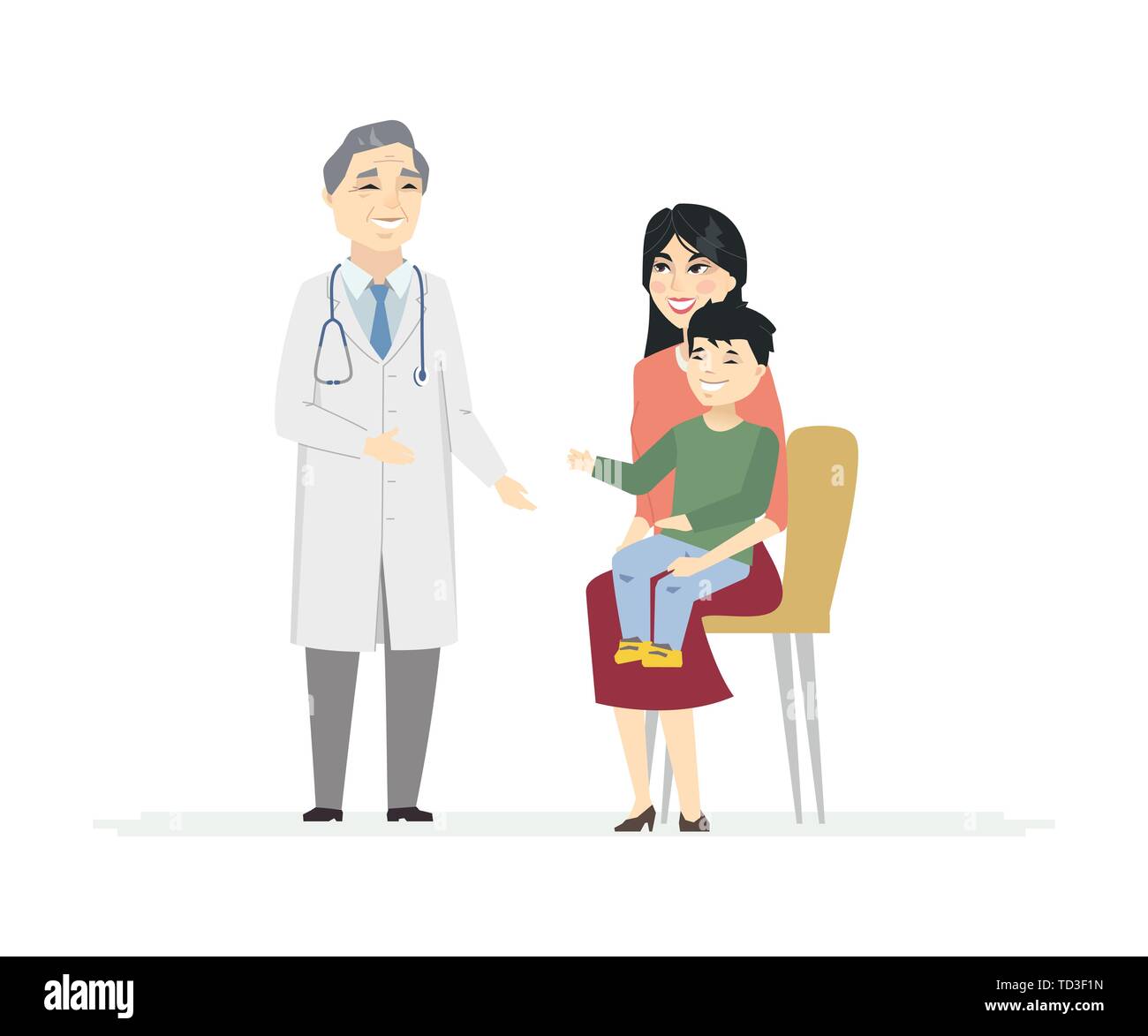 Chinese family at doctors - cartoon people characters illustration ...