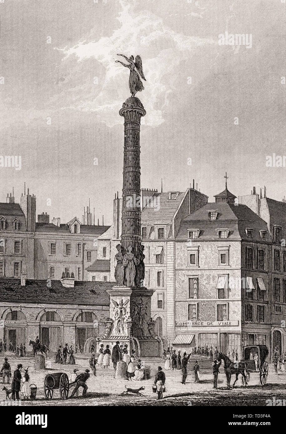 The Place du Châtelet, Paris, antique steel engraved print, 1831 Stock ...