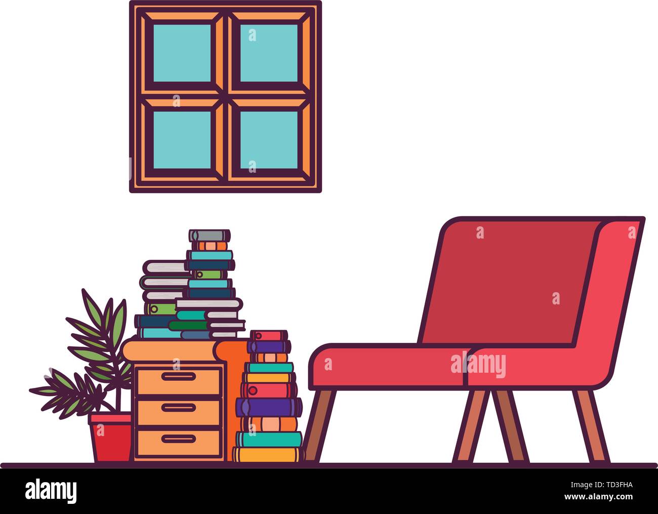 living room with couch and stack of books Stock Vector Image & Art - Alamy