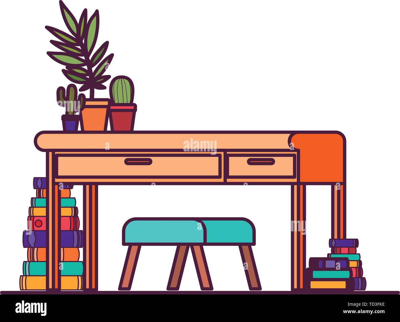 Student desk pile books Stock Vector Images - Alamy