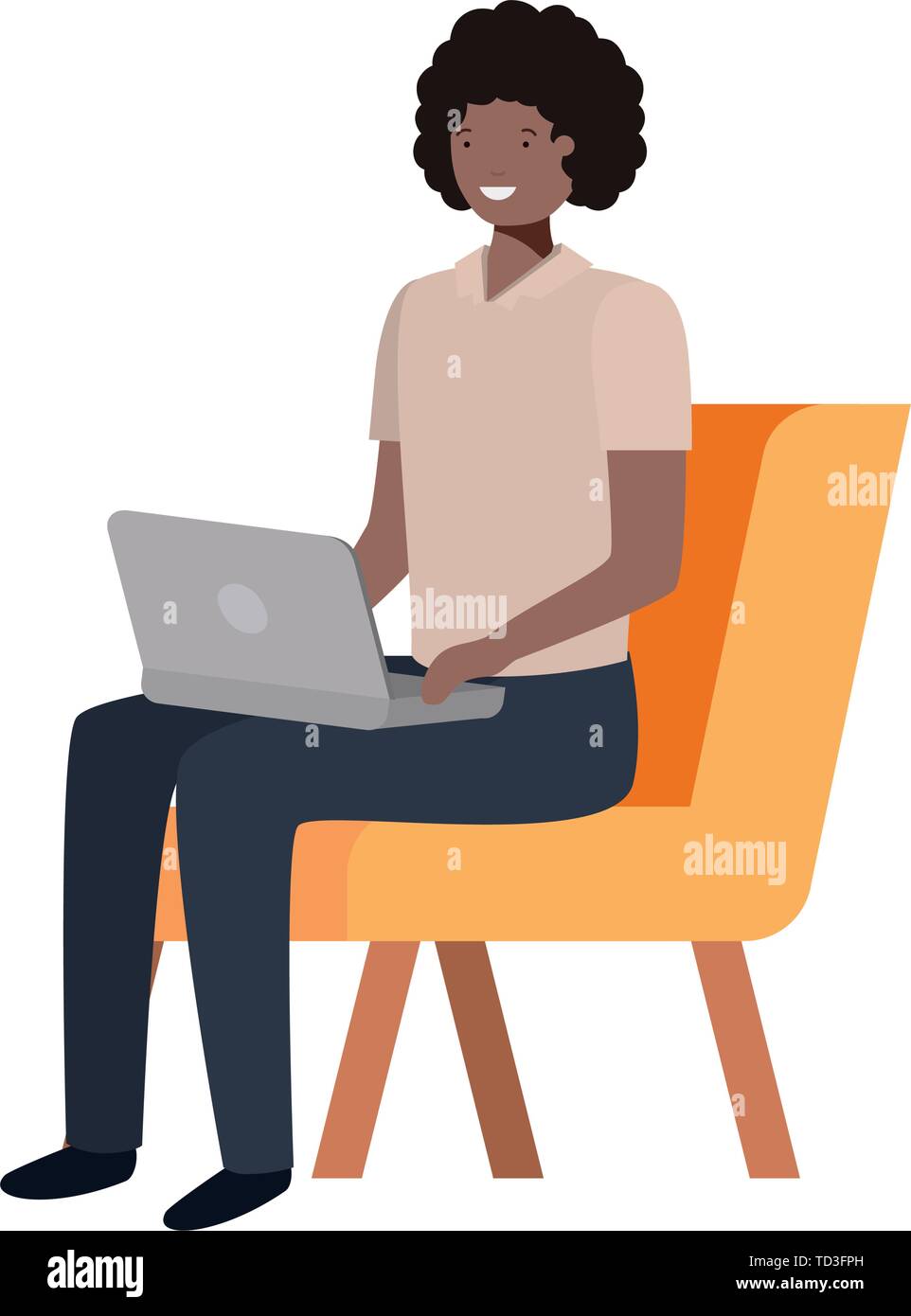 man sitting in chair with laptop on white background Stock Vector Image ...