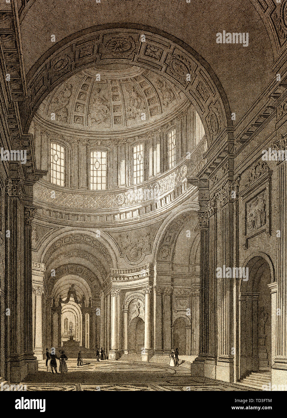 Interior, Dome of Les Invalides, Paris, antique steel engraved print ...