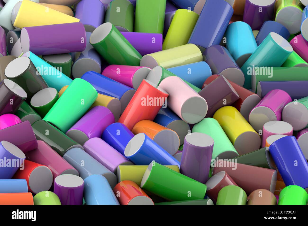 Abstract background of randomly arranged colored glossy cylinders Stock ...