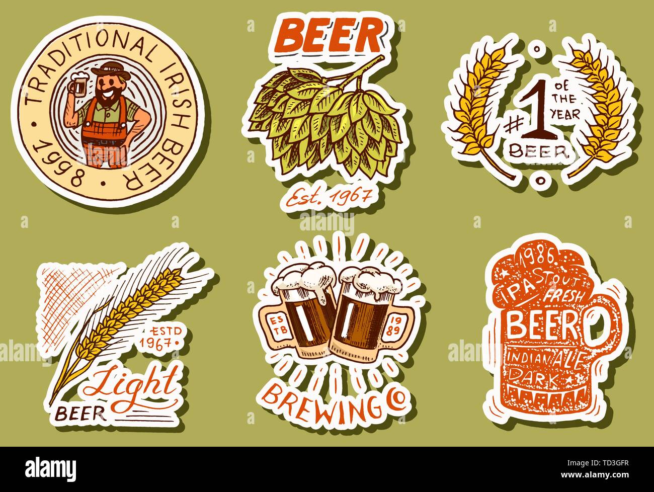 Retro Bavarian beer stickers. Alcoholic Label with calligraphic ...