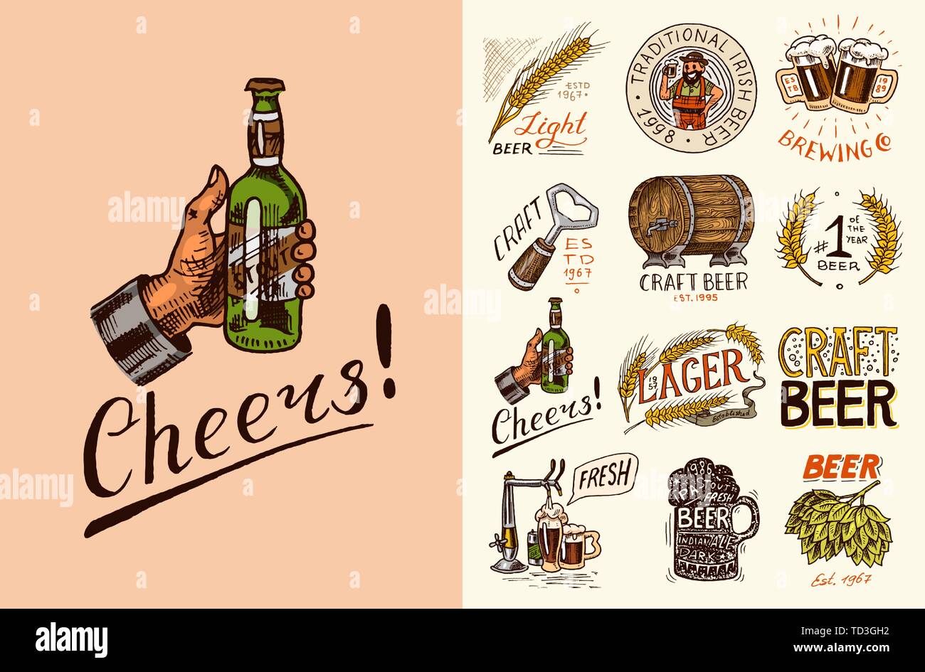 Vintage beer badge. Set of Alcoholic Label with calligraphic elements ...