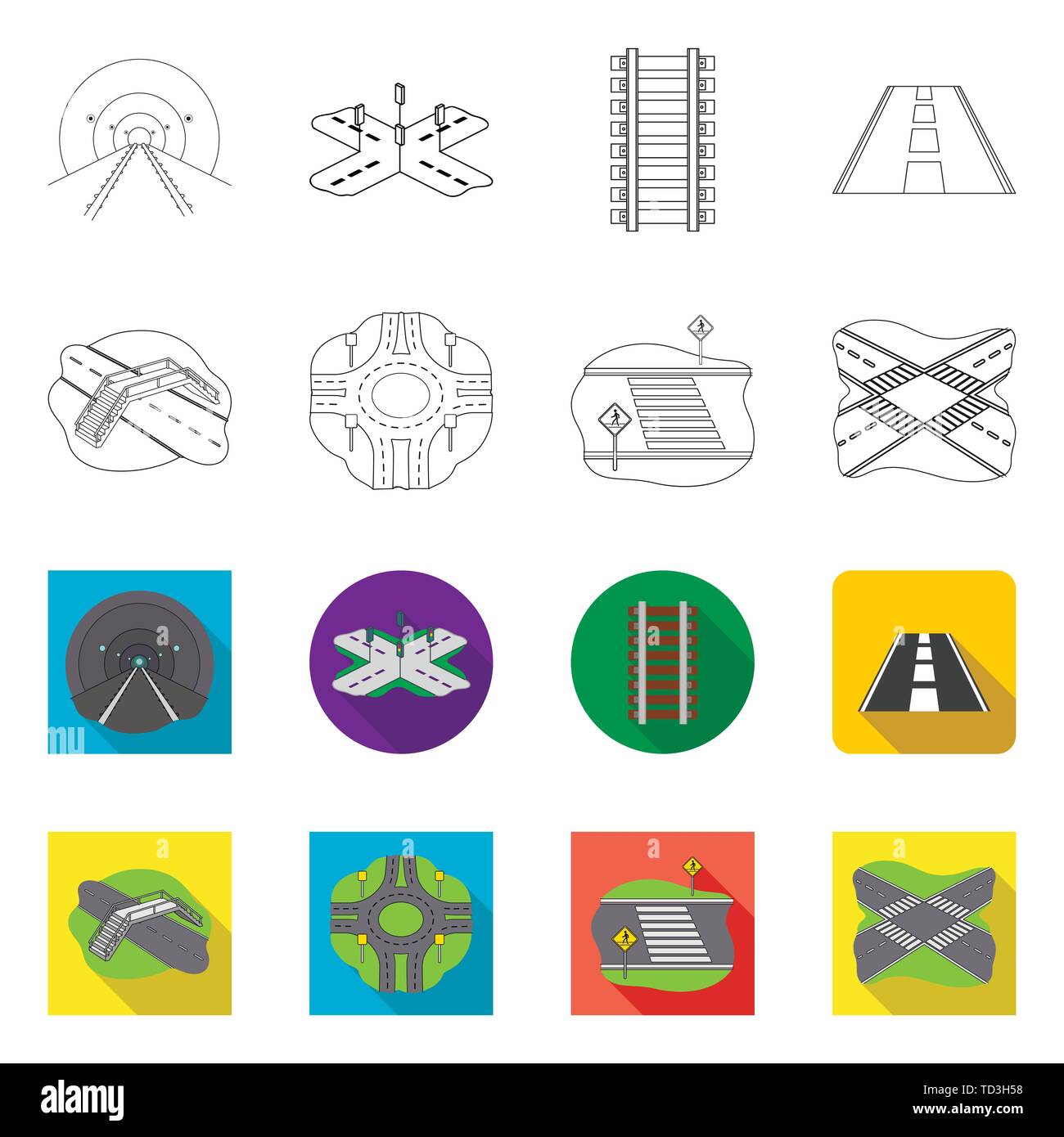 Vector illustration of road and street symbol. Set of road and highway ...