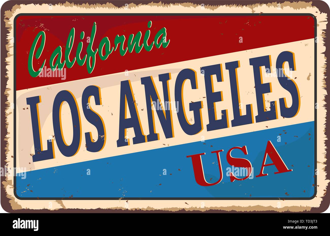 Los Angeles California vintage rusty metal sign on a white background ...