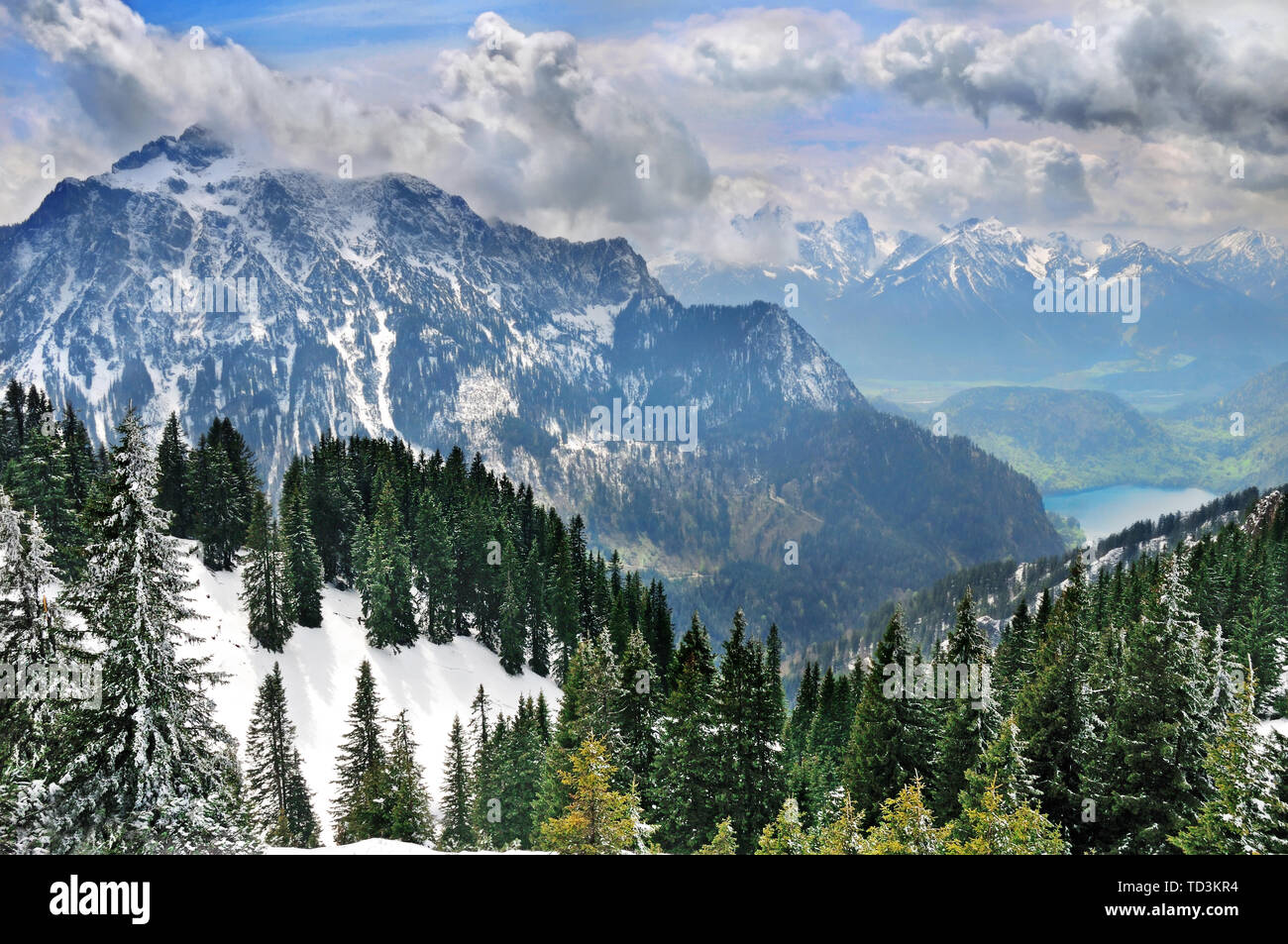 Winter Alp mountains with lake in the valley Stock Photo - Alamy