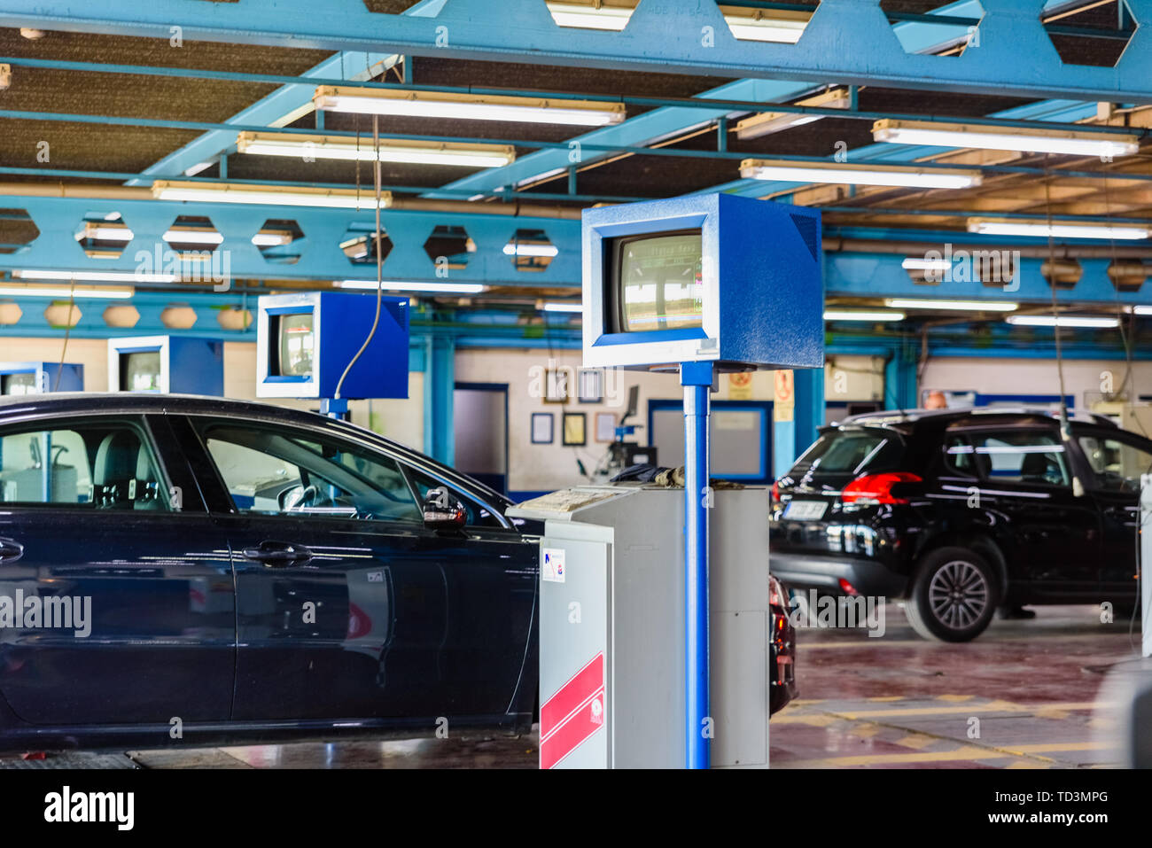 Valencia, Spain - May 29, 2019: Vehicle control monitor at a car ...