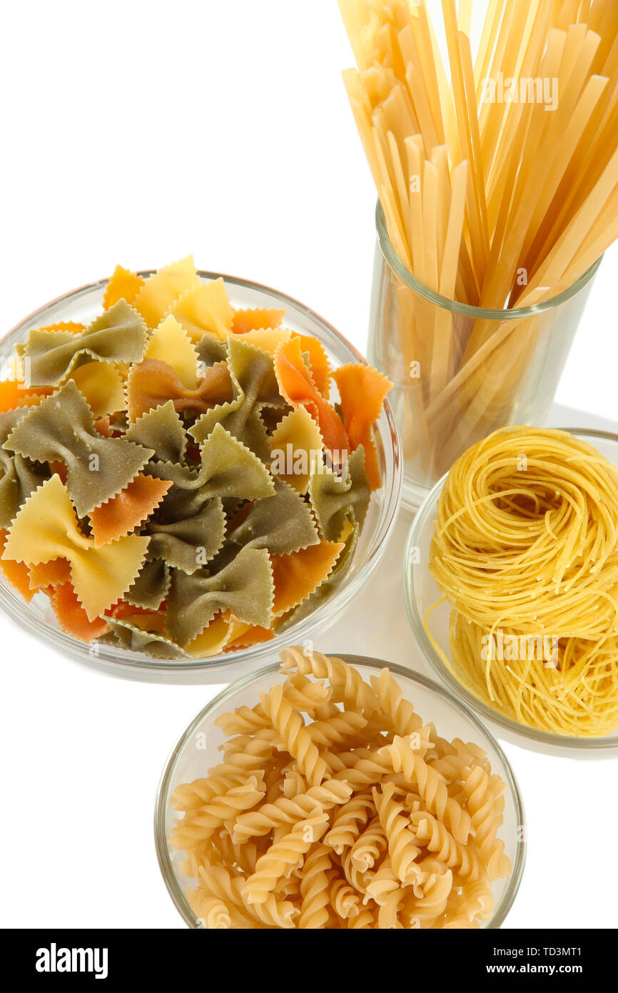 Different types of pasta isolated on white Stock Photo - Alamy