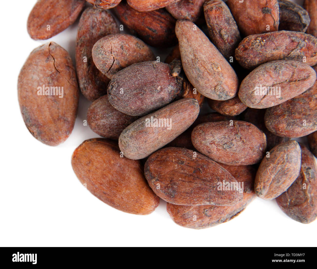 Cocoa beans isolated on white Stock Photo - Alamy