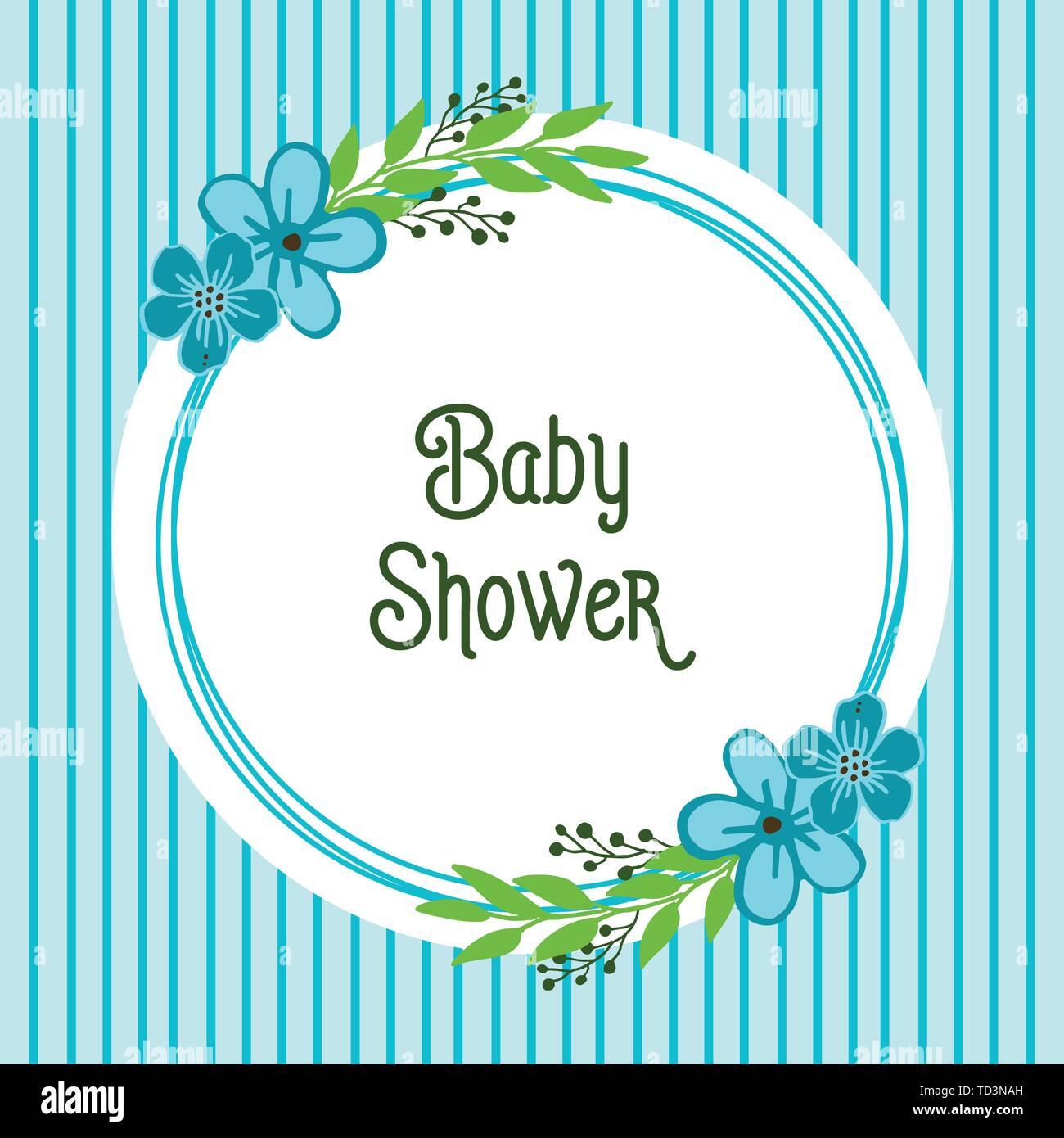Vector illustration writing baby shower with various bright blue wreath ...