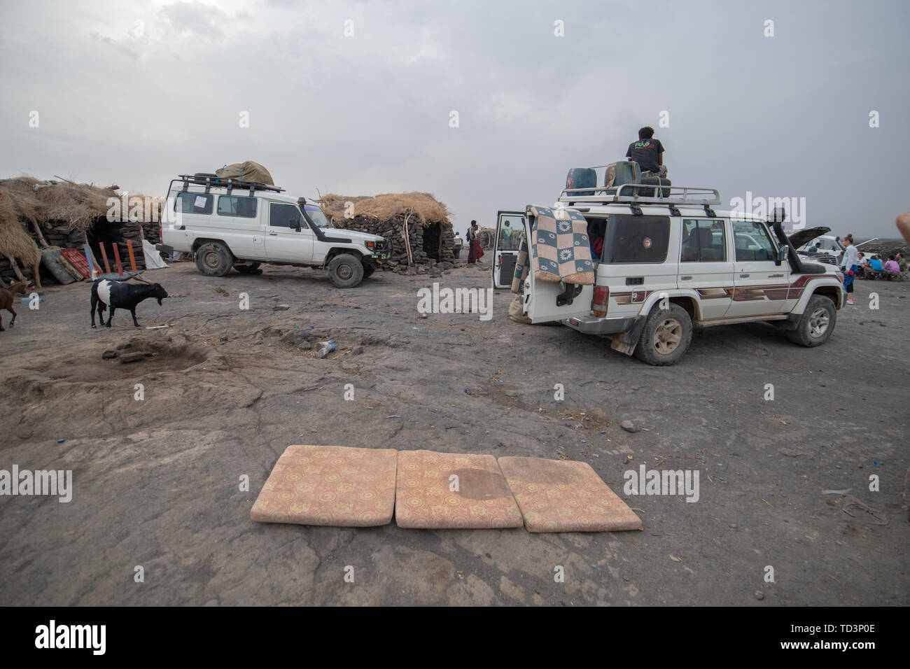 A campsite outside Erta Ale Volcano, continuously active basaltic ...